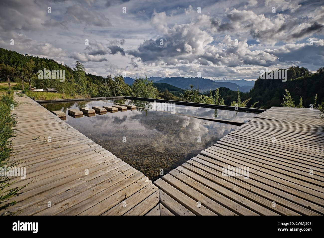 A Bio-pool with beautiful view of volcanic, forest landscape of ...