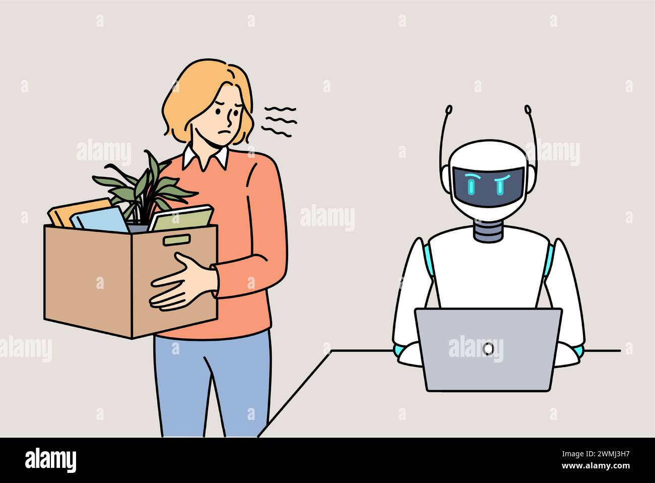 Woman fired due to robotization of business processes stands with ...