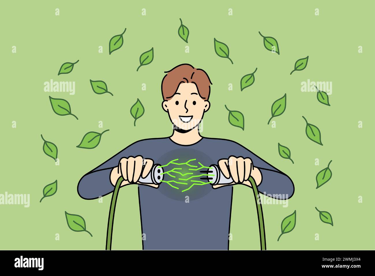 Man uses green energy obtained from environmentally friendly or ...