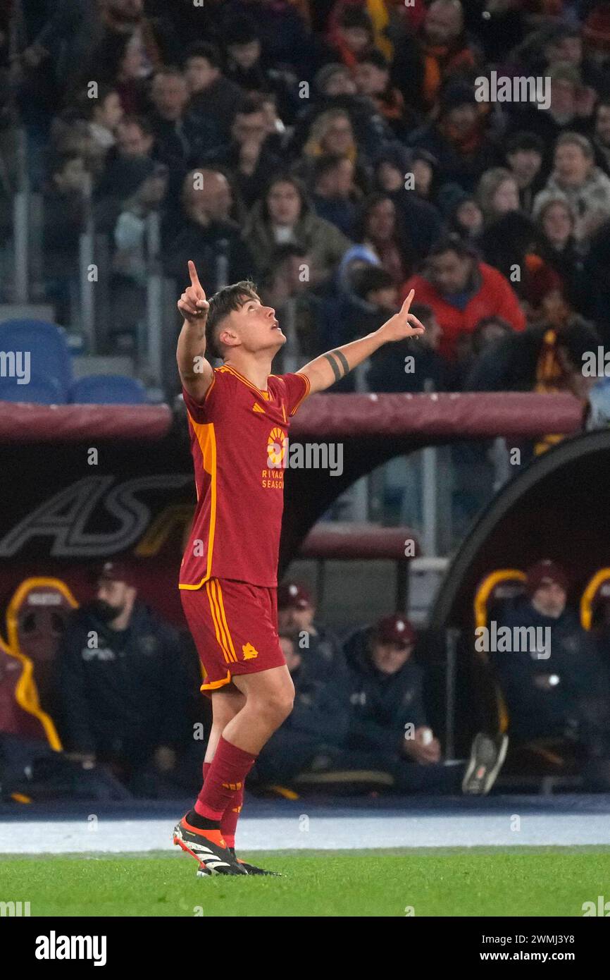 Roma's Paulo Dybala celebrates after scoring his side's second goal ...
