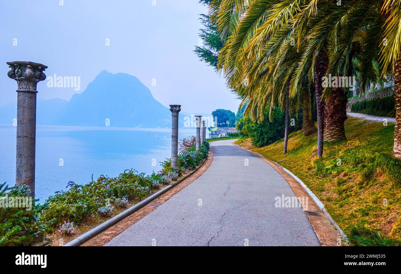 The lakeside path in Park Villa Heleneum on Lake Lugano, Lugano ...