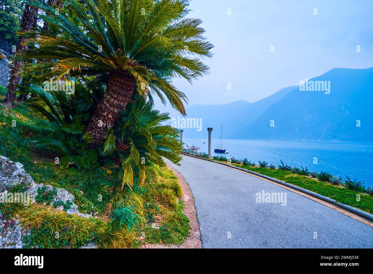 The scenic promenade along Lugano Lake, Park Villa Heleneum, Lugano ...