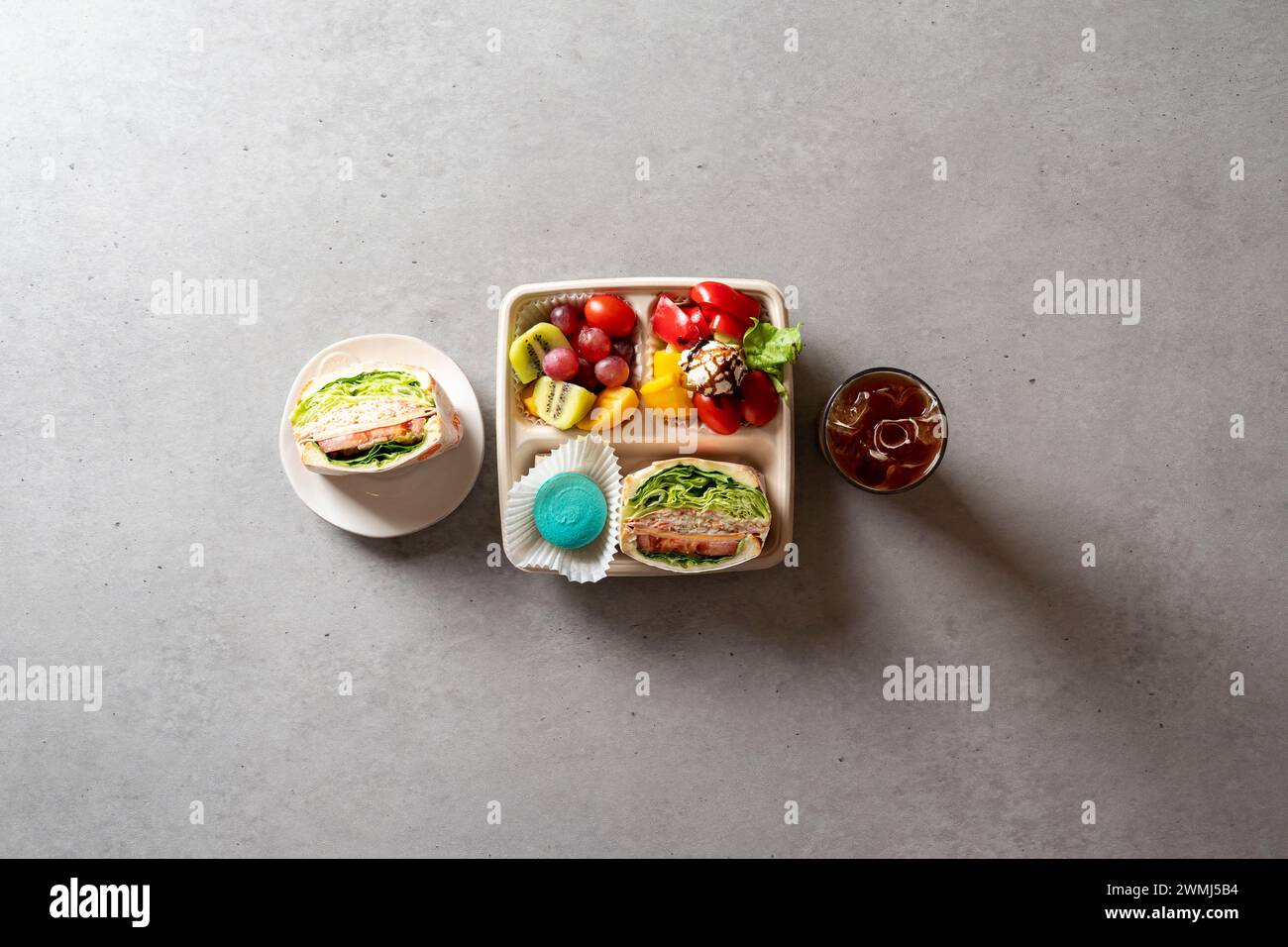Sandwich Americano Coffee Ice Brunch Box Stock Photo - Alamy