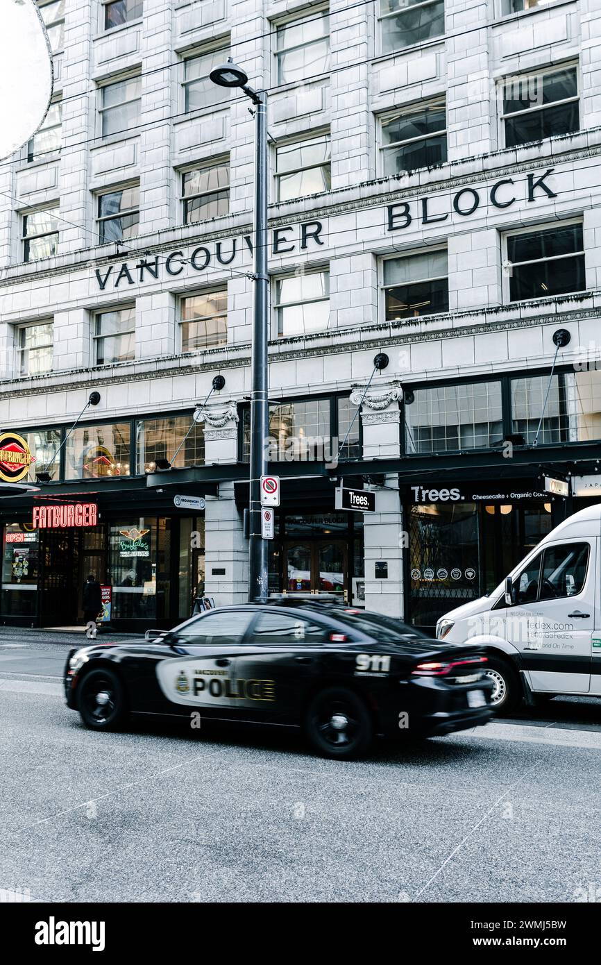 Vancouver, Canada - Feb 9 2024: A view of the Vancouver Block building ...