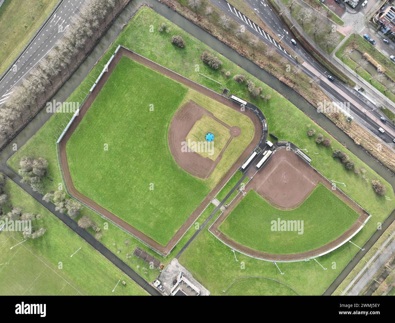 Baseball field, sport accomodation. Aerial top down overview. Outline ...