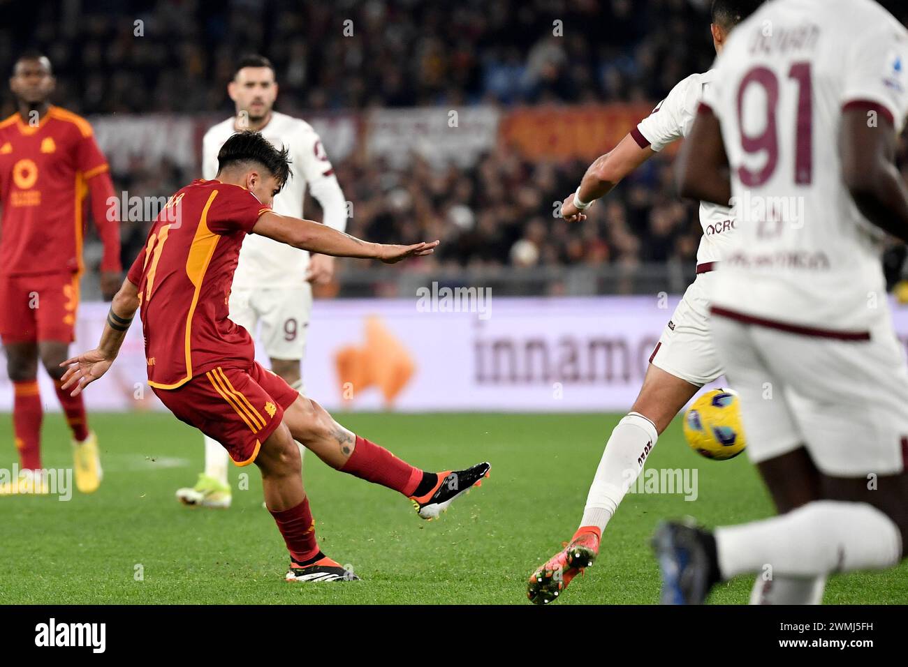 Rome, Italy. 26th Feb, 2024. Paulo Dybala of AS Roma scores the goal of ...