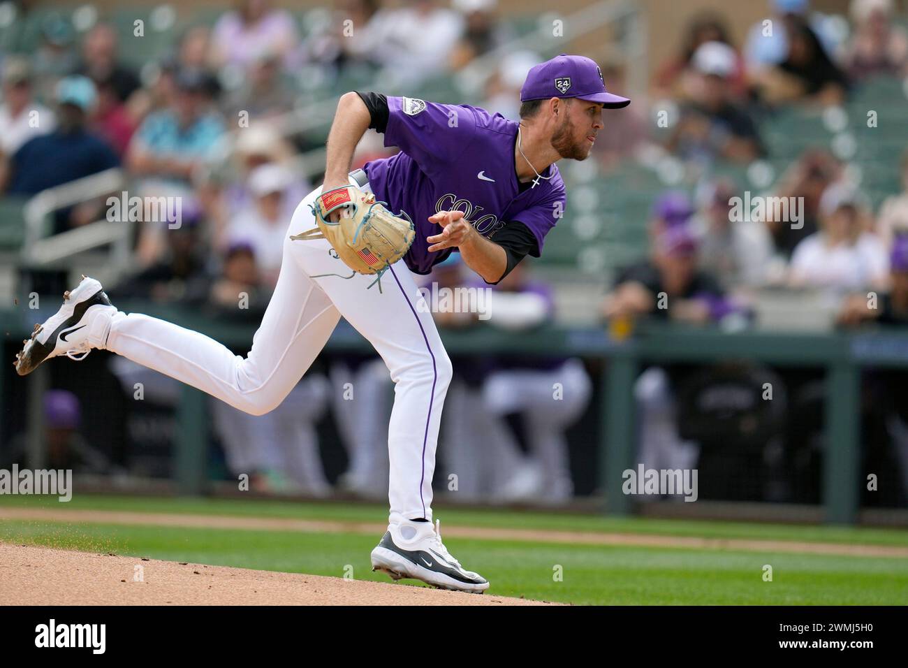 Colorado Rockies pitcher Carson Palmquist throws against the Arizona ...