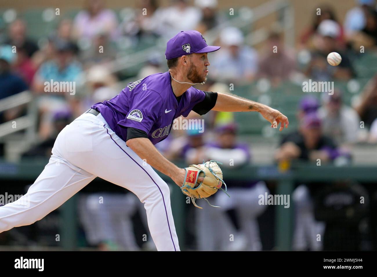 Colorado Rockies pitcher Carson Palmquist throws against the Arizona ...