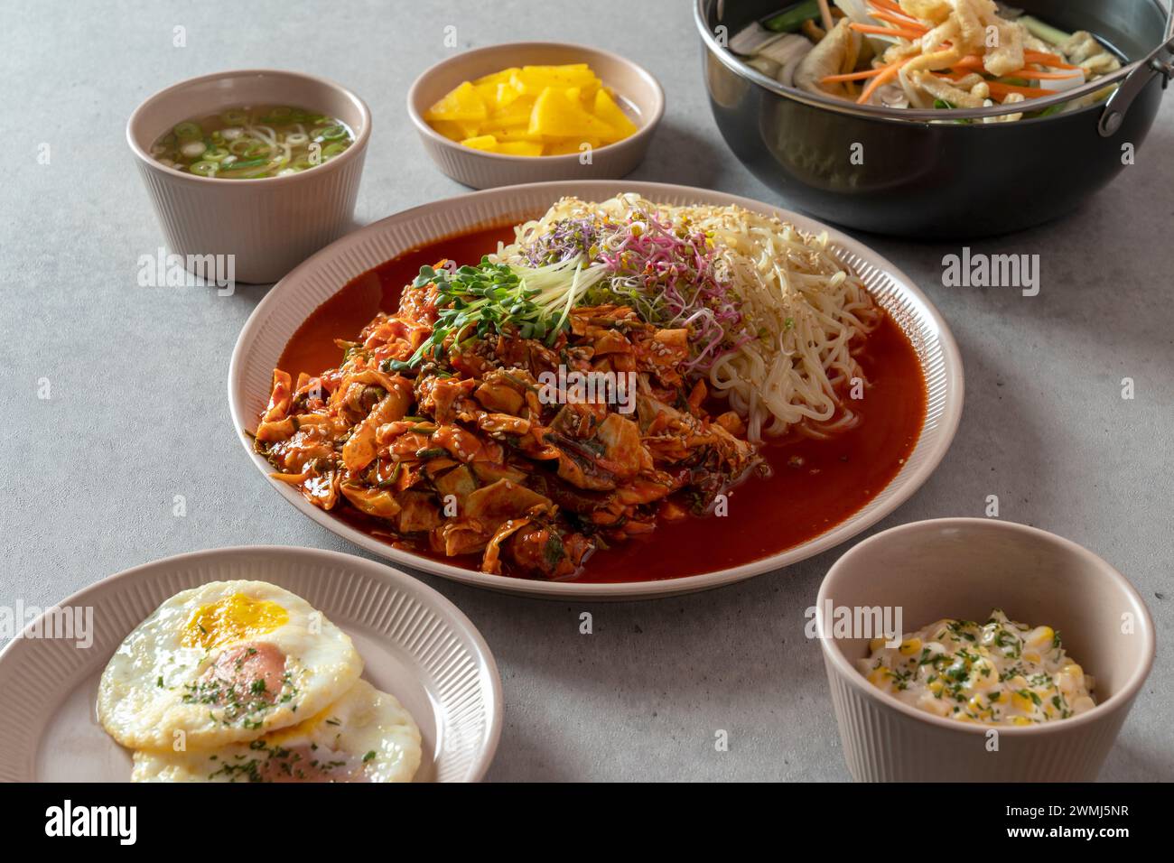 Stir-fried chicken feet, squid soup, jjamppong, spicy pork tofu kimchi ...