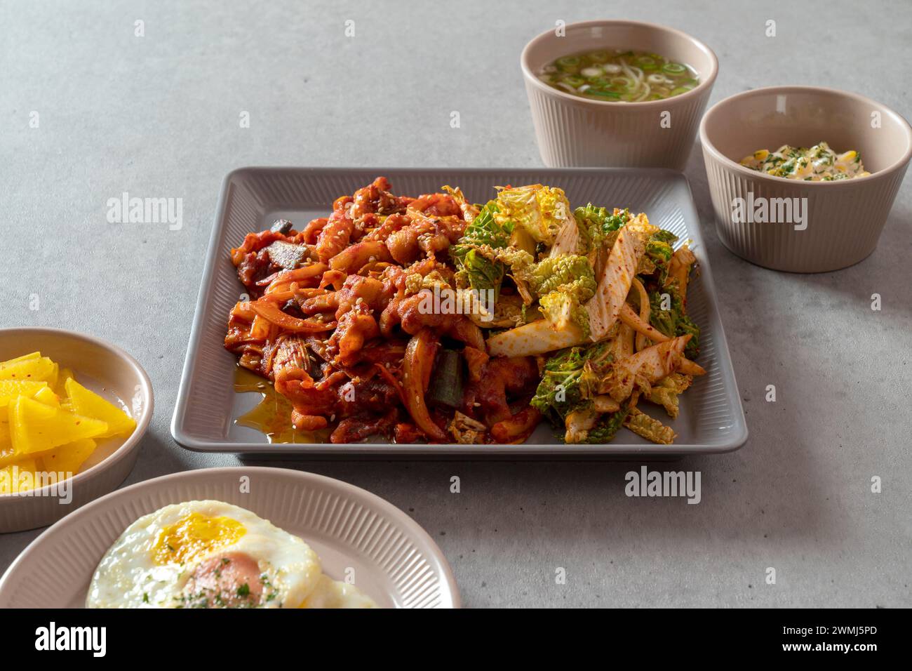 Stir-fried chicken feet, squid soup, jjamppong, spicy pork tofu kimchi ...
