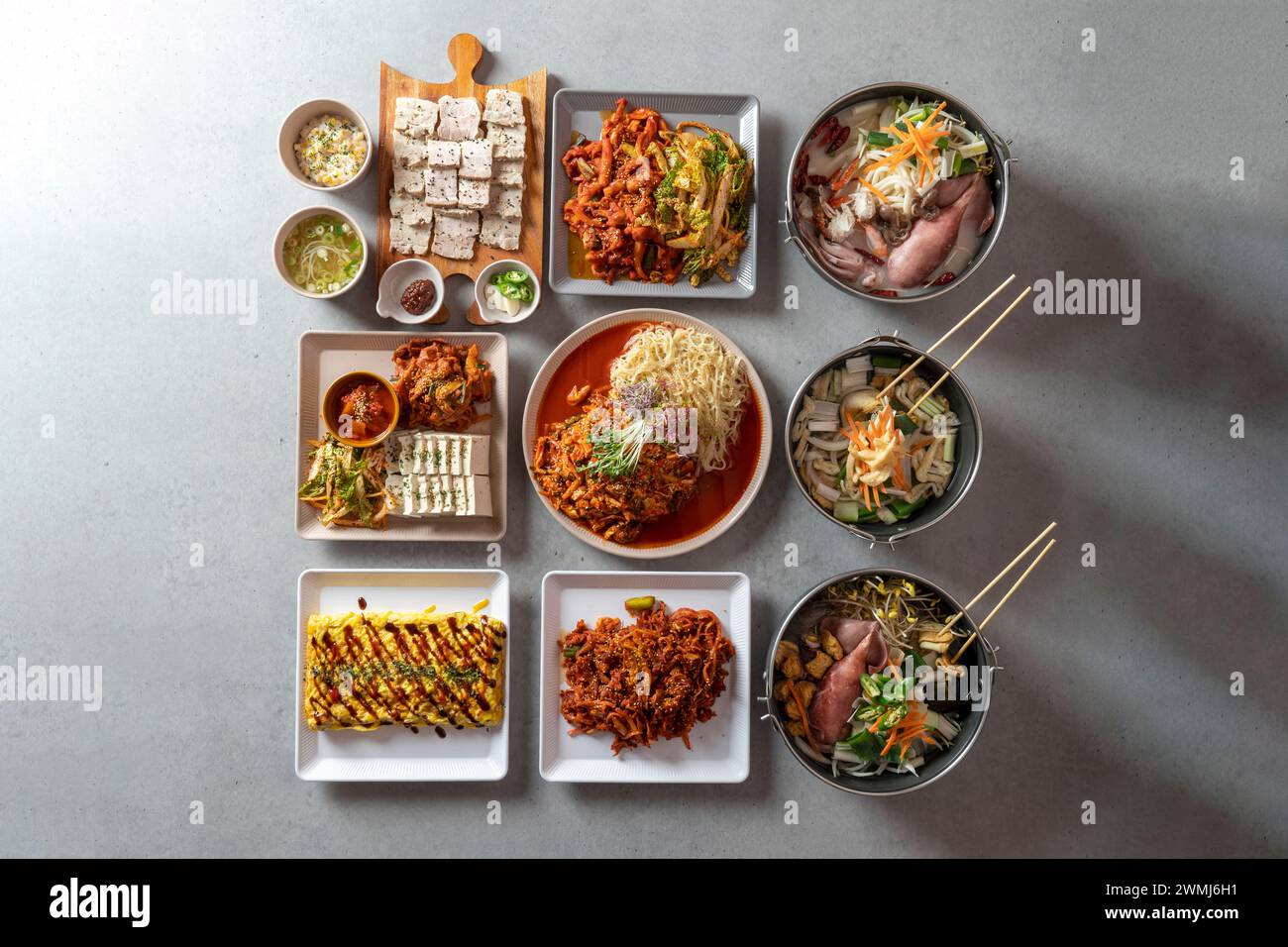 Korean food dish Stir-fried cartilage rice ball, seafood fish cake soup ...