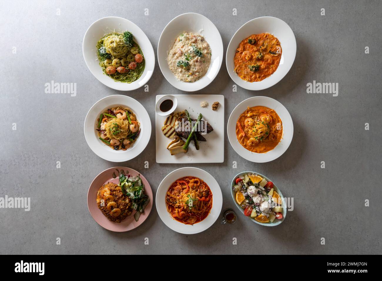 Korean food dish Steak, rosé pasta, tomato spaghetti, caviar, garlic ...