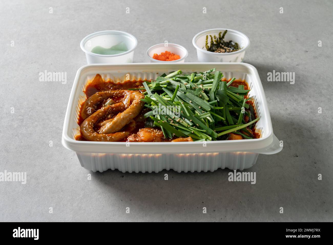 Beef gopchang gopdoritang, flying fish roe rice balls, and gopchang ...