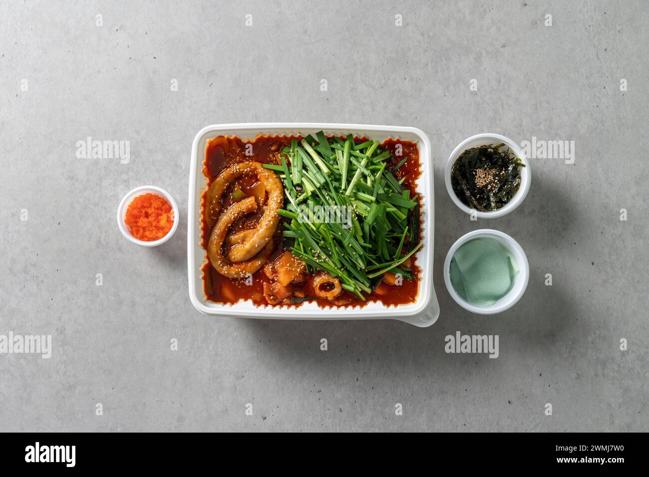 Beef gopchang gopdoritang, flying fish roe rice balls, and gopchang ...