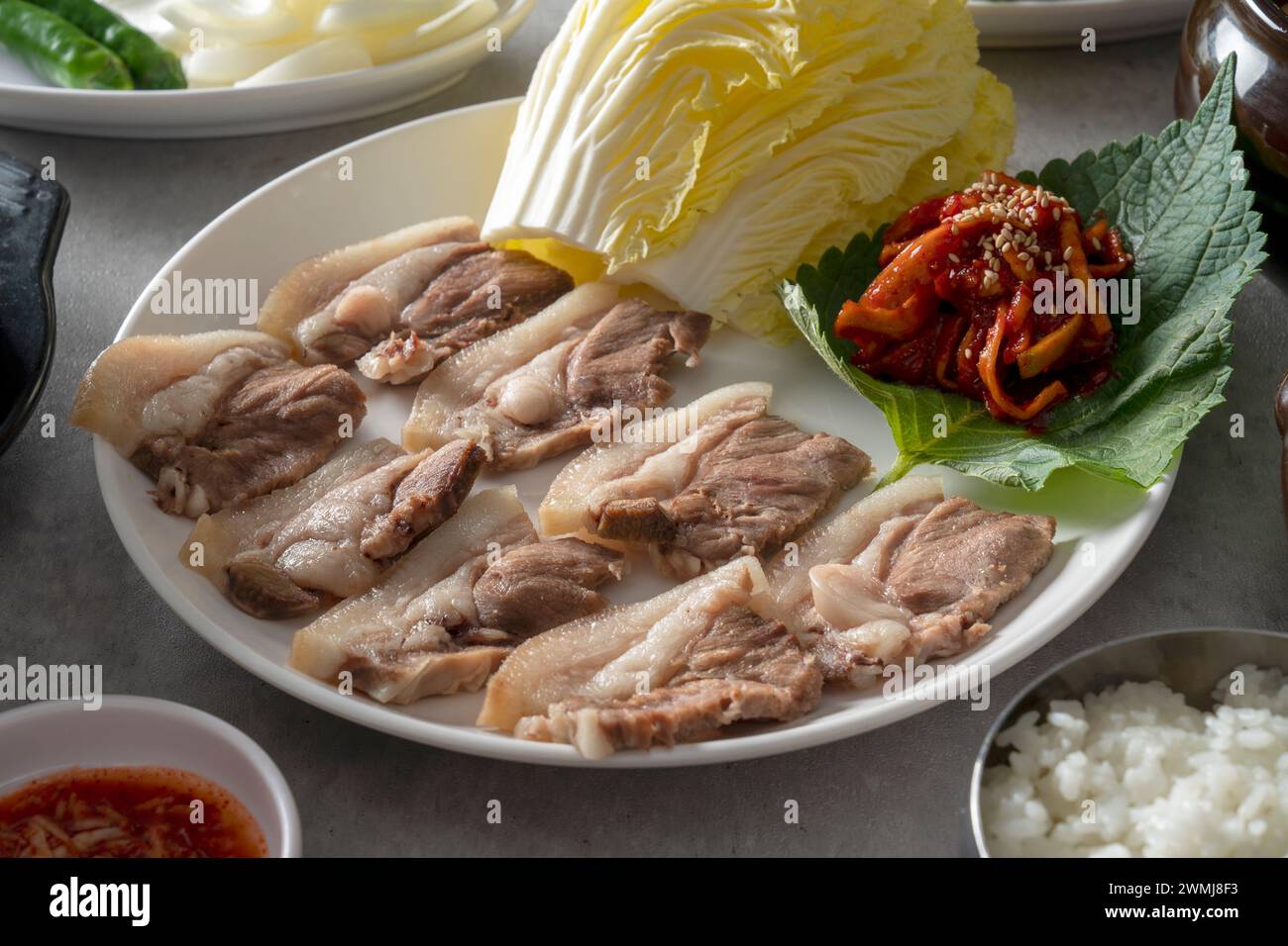 Korean food dish Boiled pork set, boiled pork, sundae, beef bone soup ...