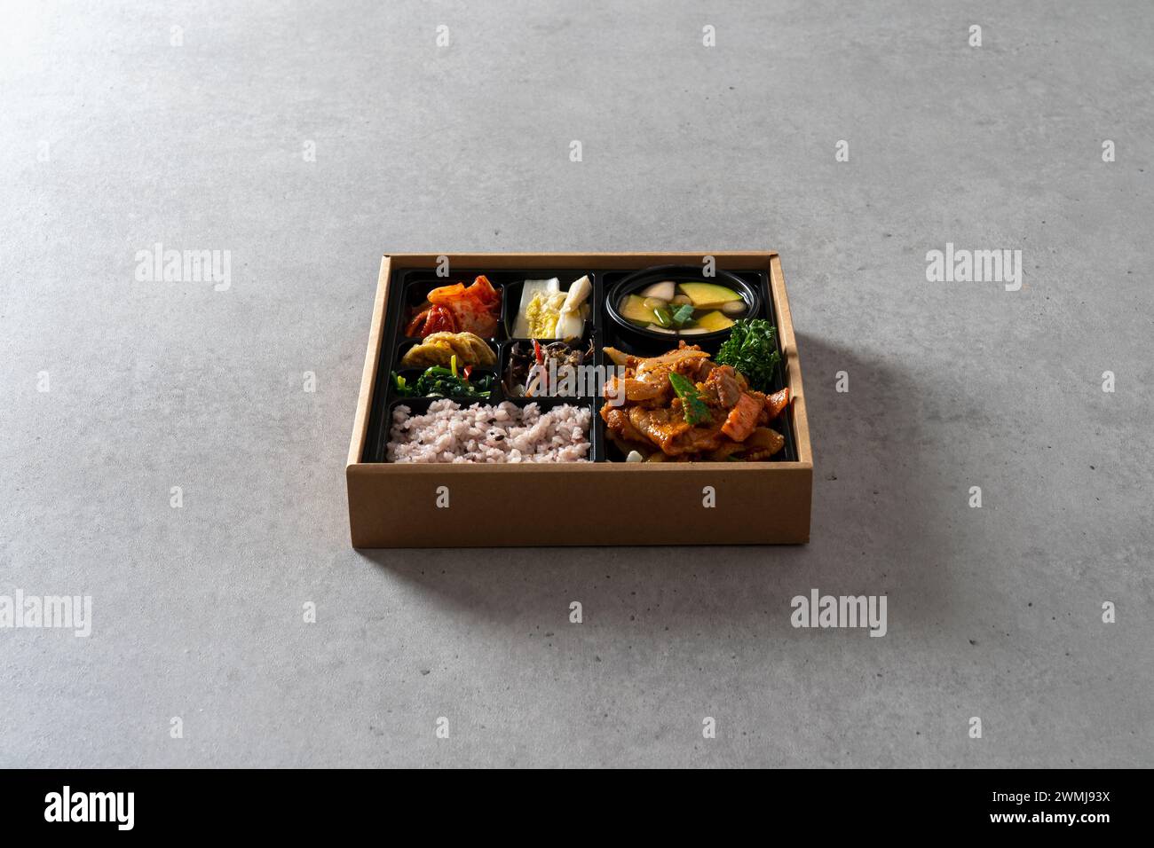 Grilled fish, lunch box, grilled mackerel, short rib patties, stir ...