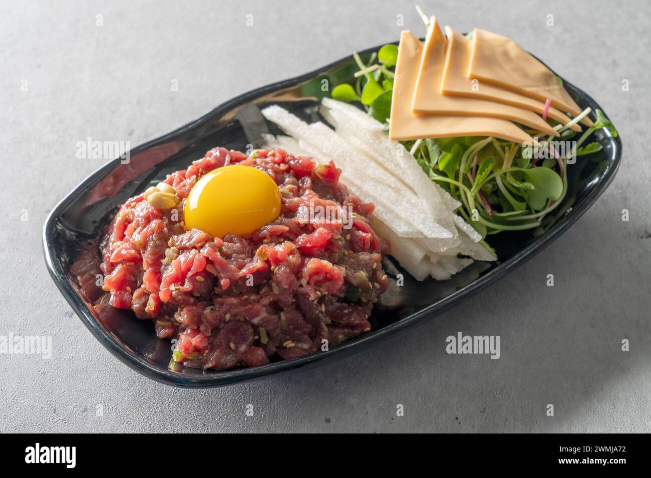 Korean food dish Beef tartare, beef sashimi, meat pancake, beef tartare ...