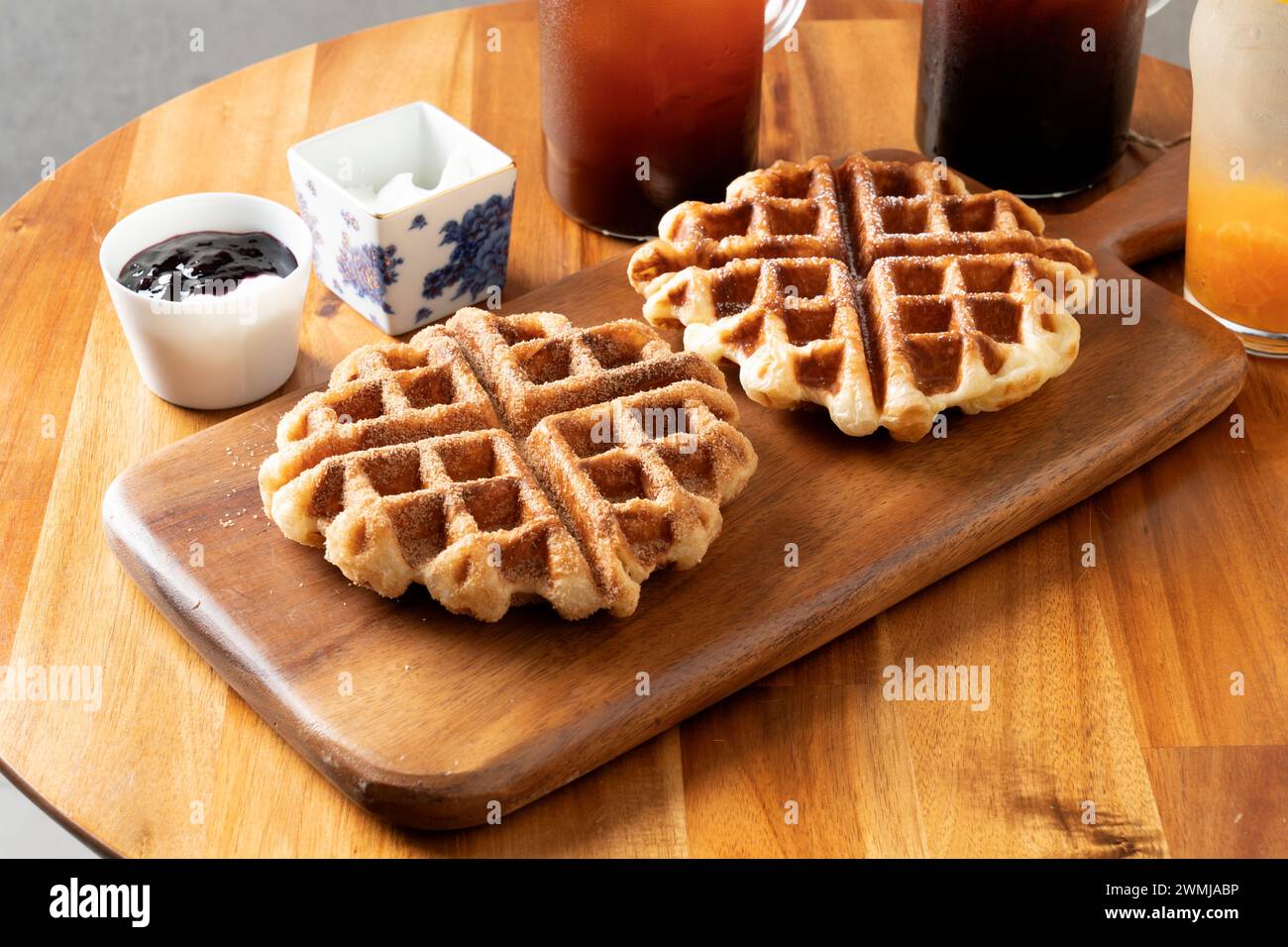 Jeju, tangerine tea, almond croffle, croissant, waffle, plain Stock ...