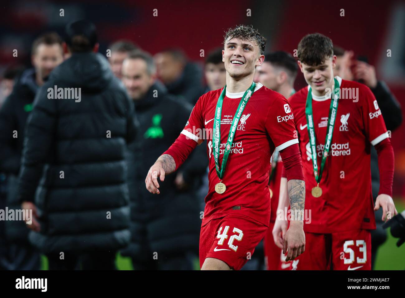 LONDON, UK - 25th Feb 2024: Bobby Clark of Liverpool with his winners ...