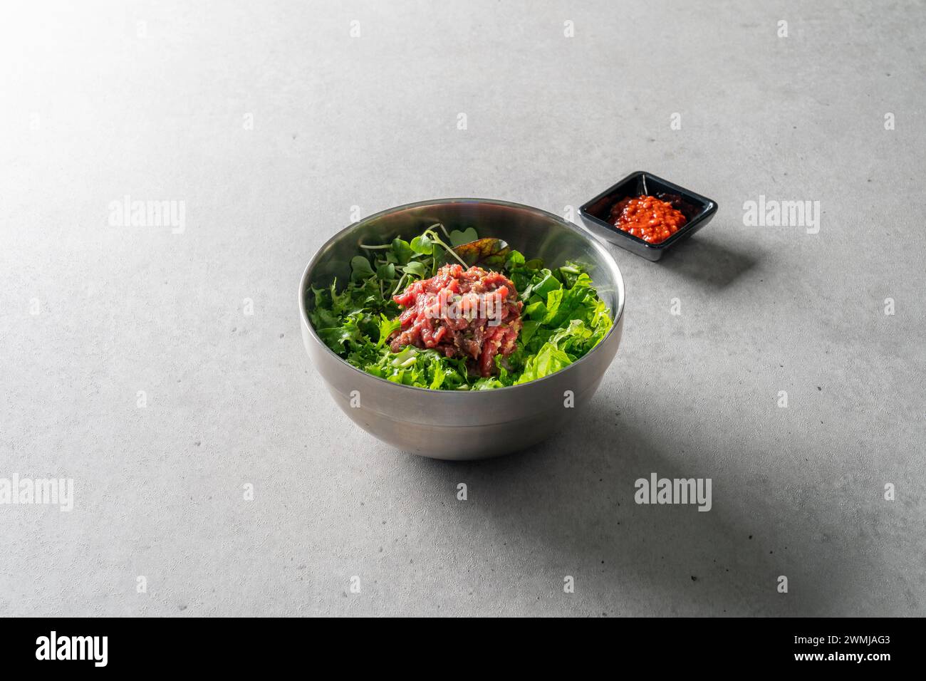 Korean food dish Beef tartare, beef sashimi, meat pancake, beef tartare ...