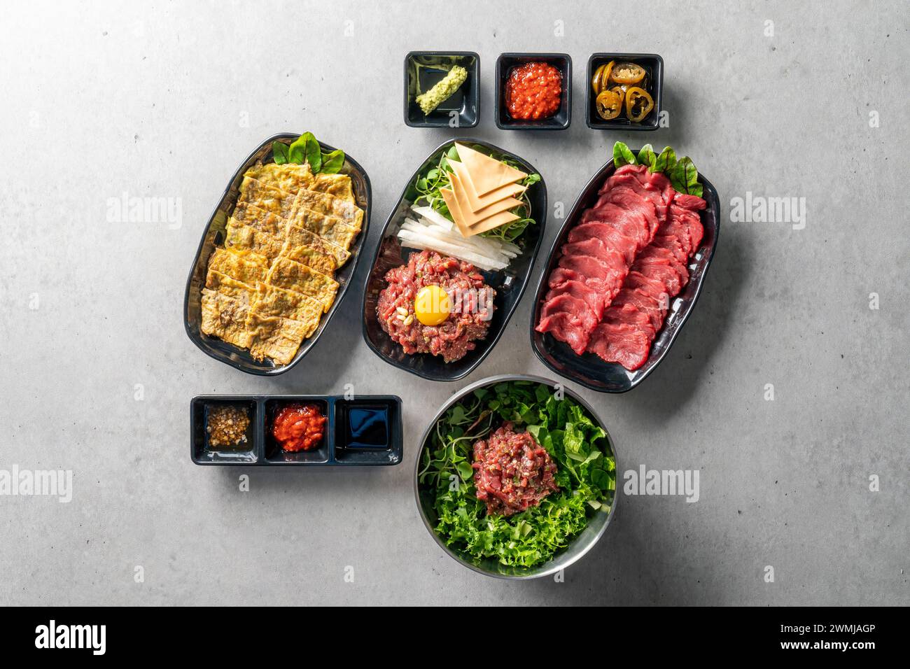 Korean food dish Beef tartare, beef sashimi, meat pancake, beef tartare ...