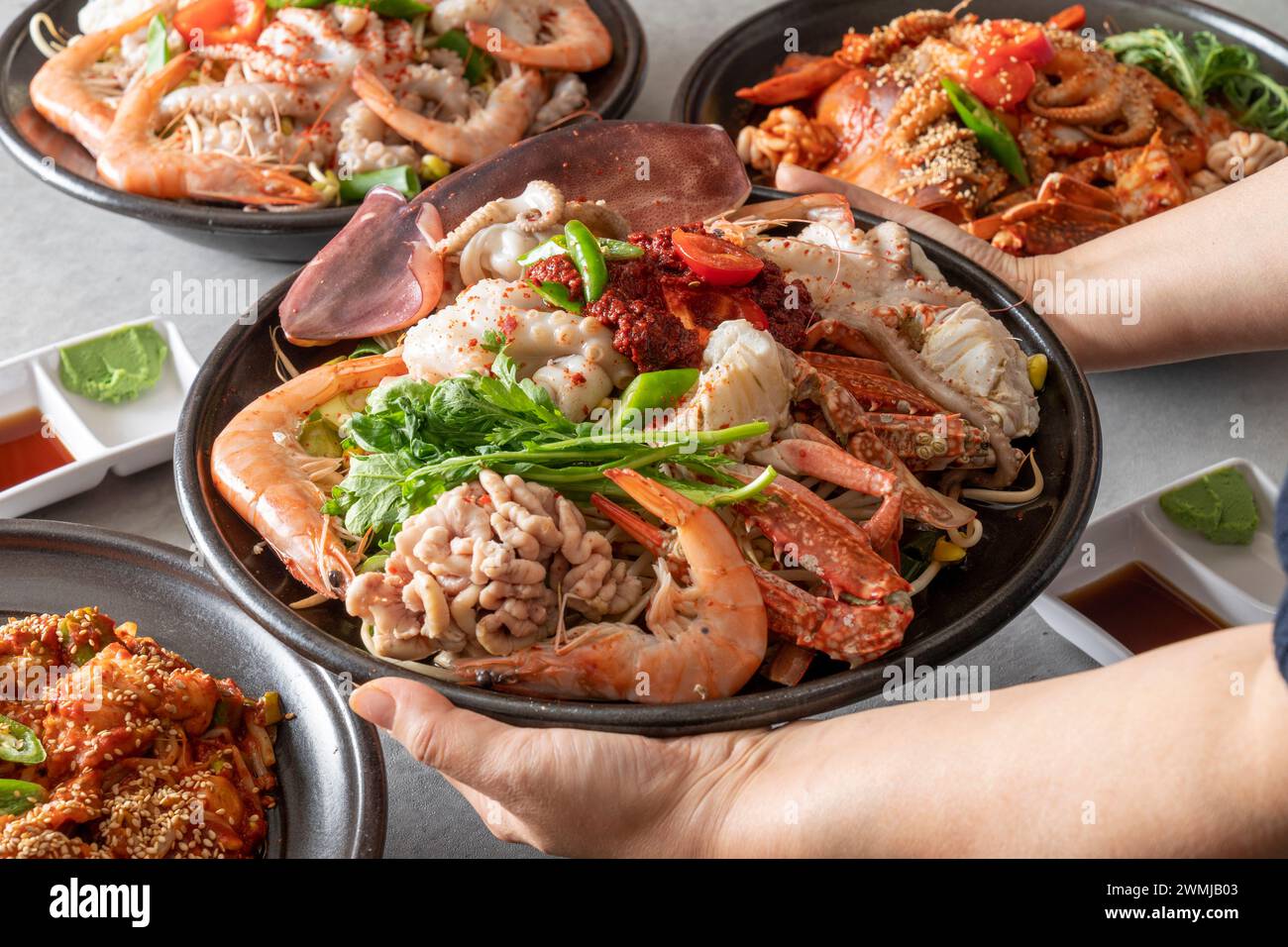 Steamed monkfish, steamed seafood, seafood stew, octopus hot pot Korean ...