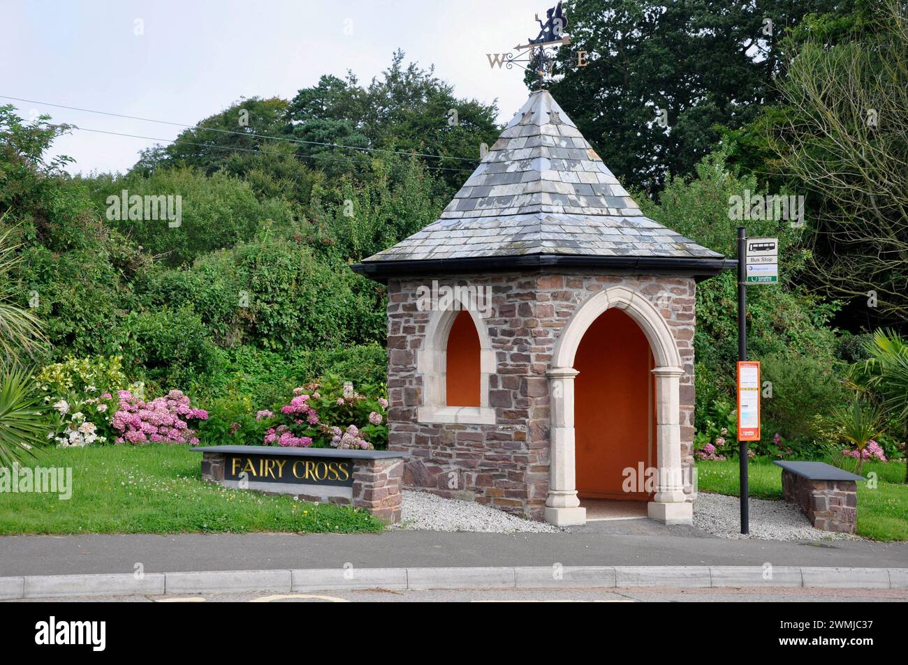 The enchanting bus shelter at Fairy Cross beside the A39 trunk road in ...