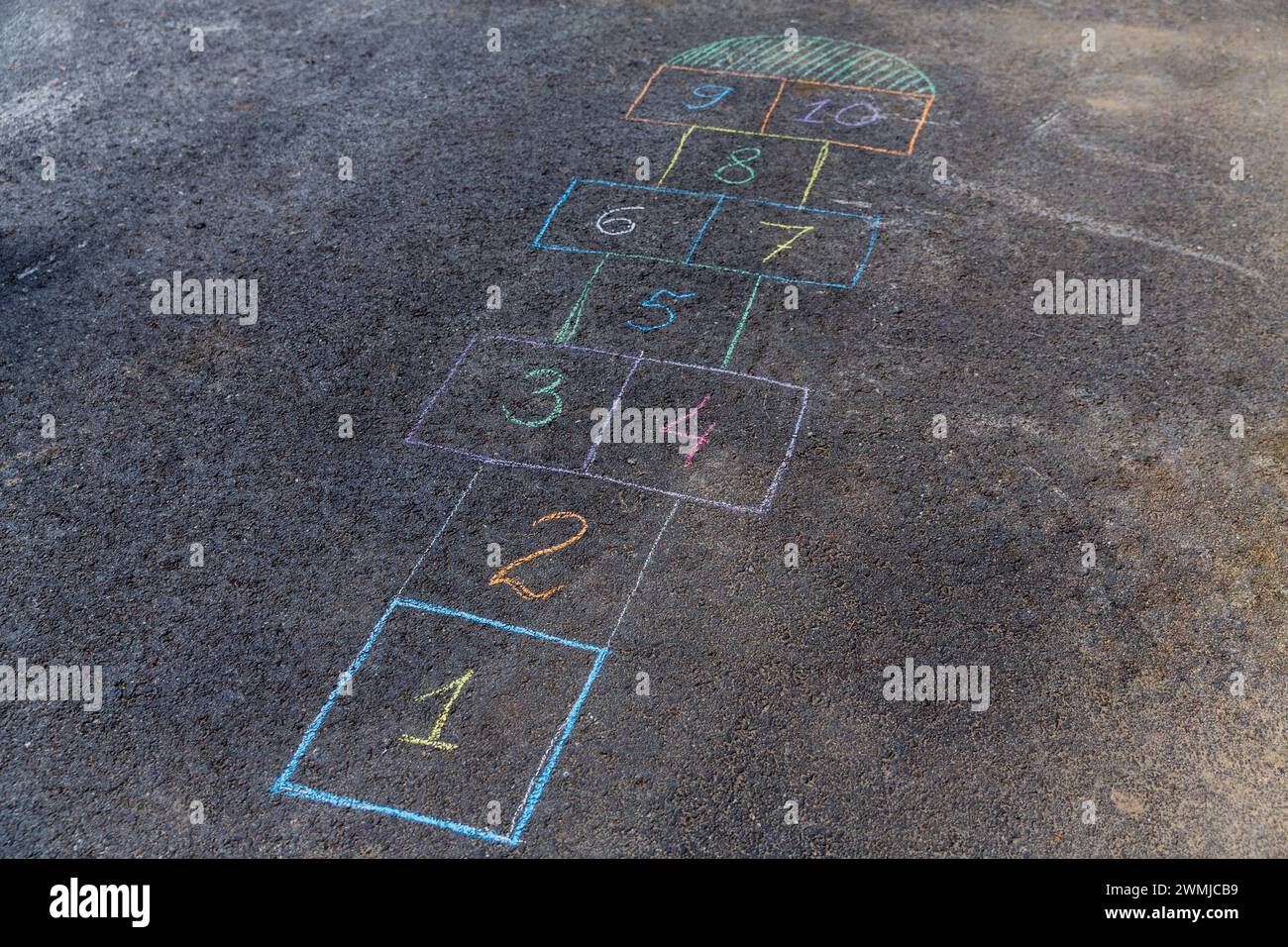 hopscotch chalk drawing on asphalt pavement Stock Photo - Alamy