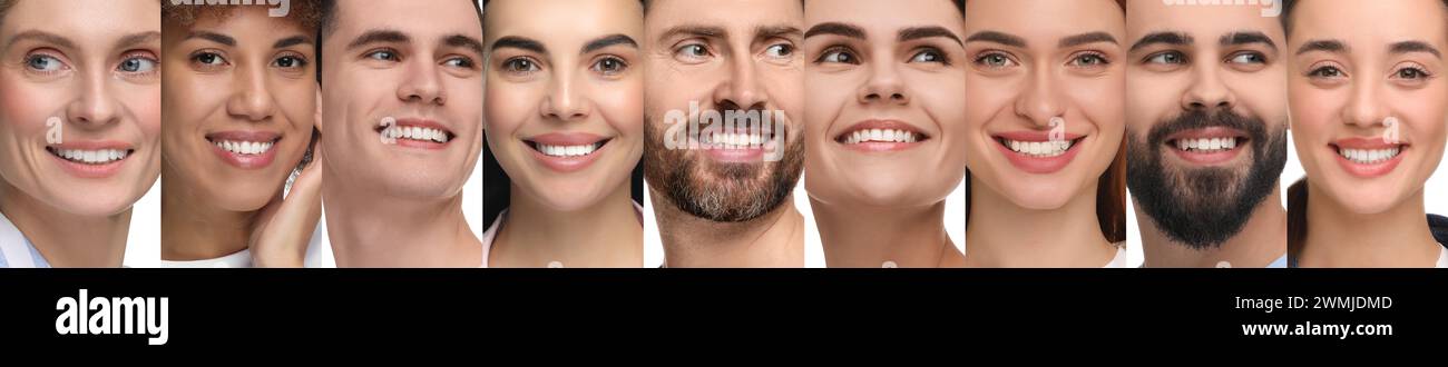 People showing white teeth, collage of photos Stock Photo - Alamy