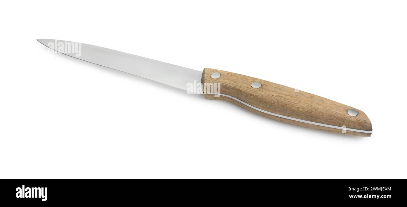 One sharp knife with wooden handle isolated on white Stock Photo - Alamy