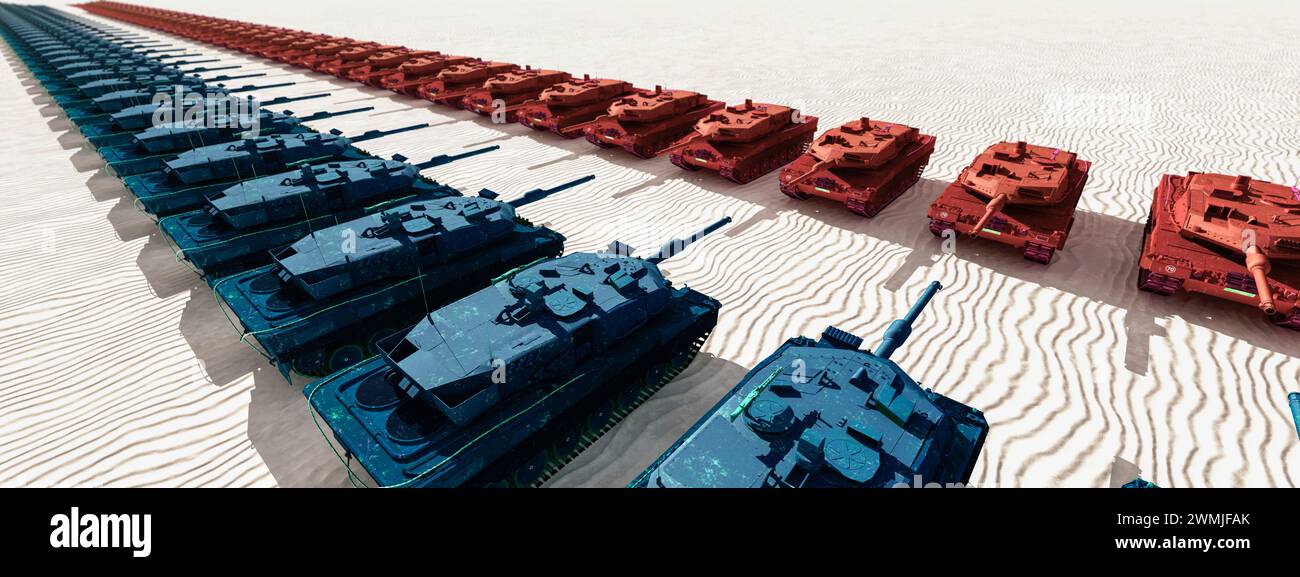 Dual-Toned Armored Tank Brigade in Desert Formation under the Blazing ...