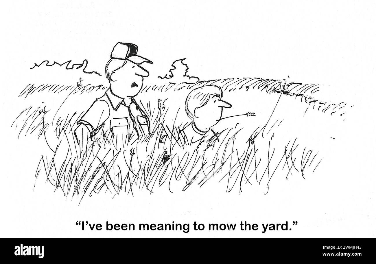 Cutting grass in yard Cut Out Stock Images & Pictures - Alamy