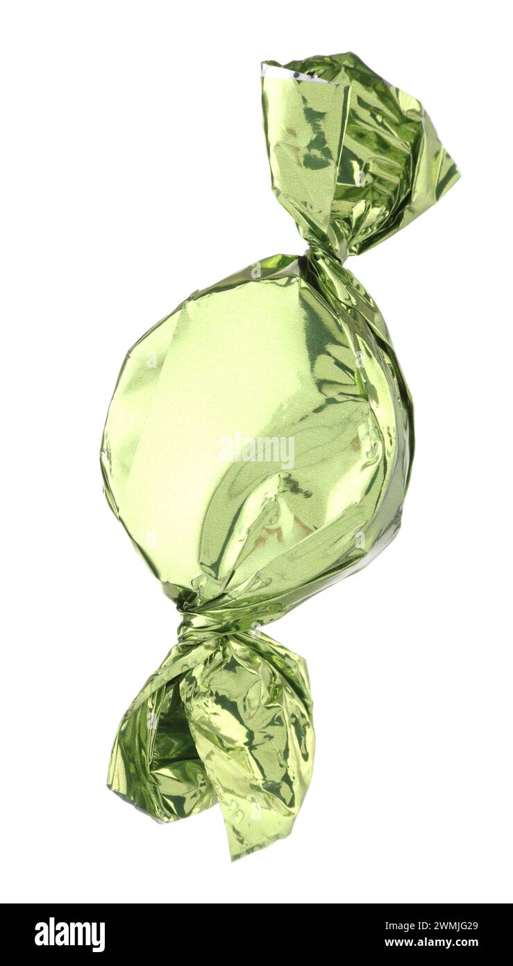 Candy in light green wrapper isolated on white Stock Photo - Alamy