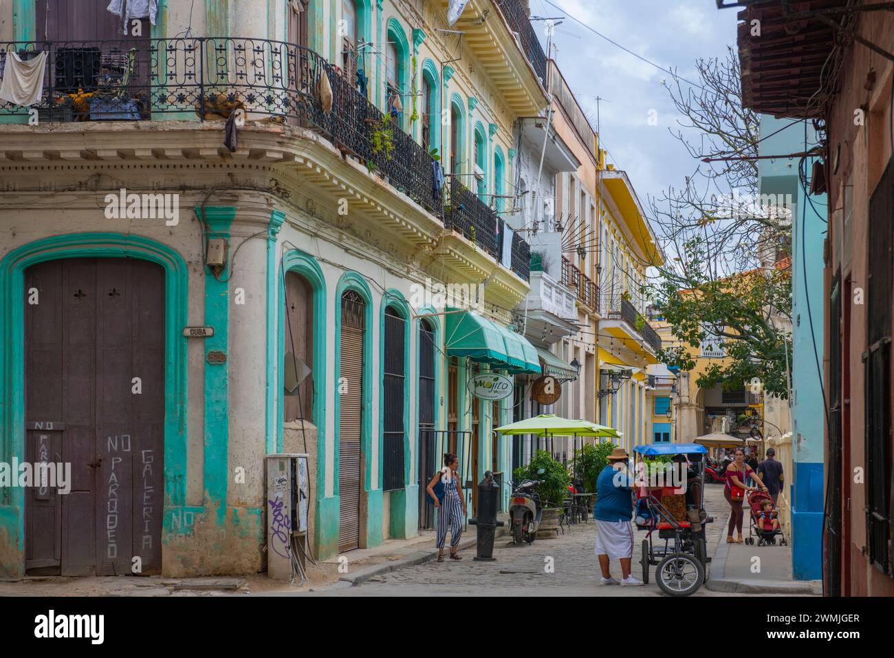 Historic buildings on Calle Muralla Street at Calle Cuba Street in Old ...