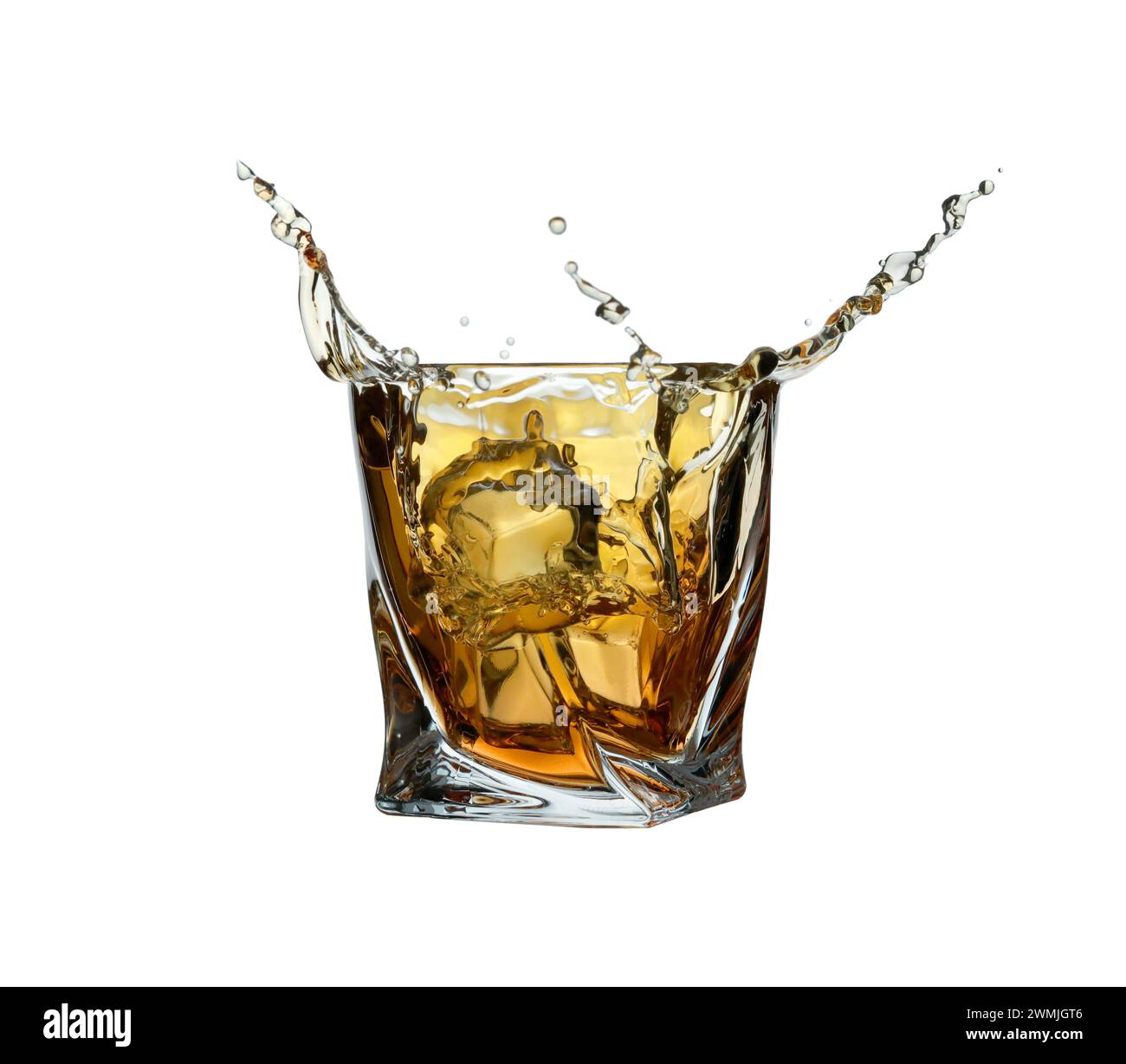 Whiskey splashing in glass isolated on white Stock Photo - Alamy