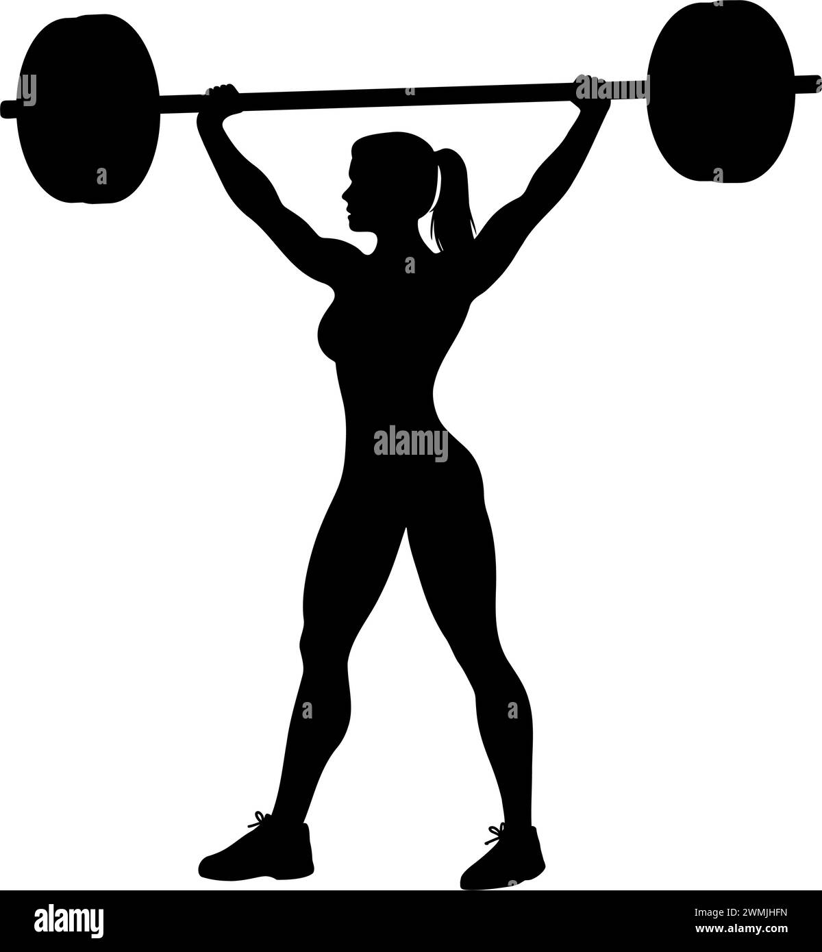 Silhouette of a female Weightlifter Lifting a Barbell. vector ...
