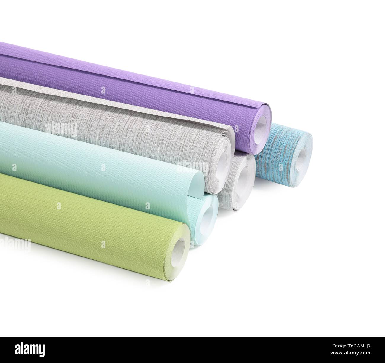 Many different wallpaper rolls isolated on white Stock Photo - Alamy