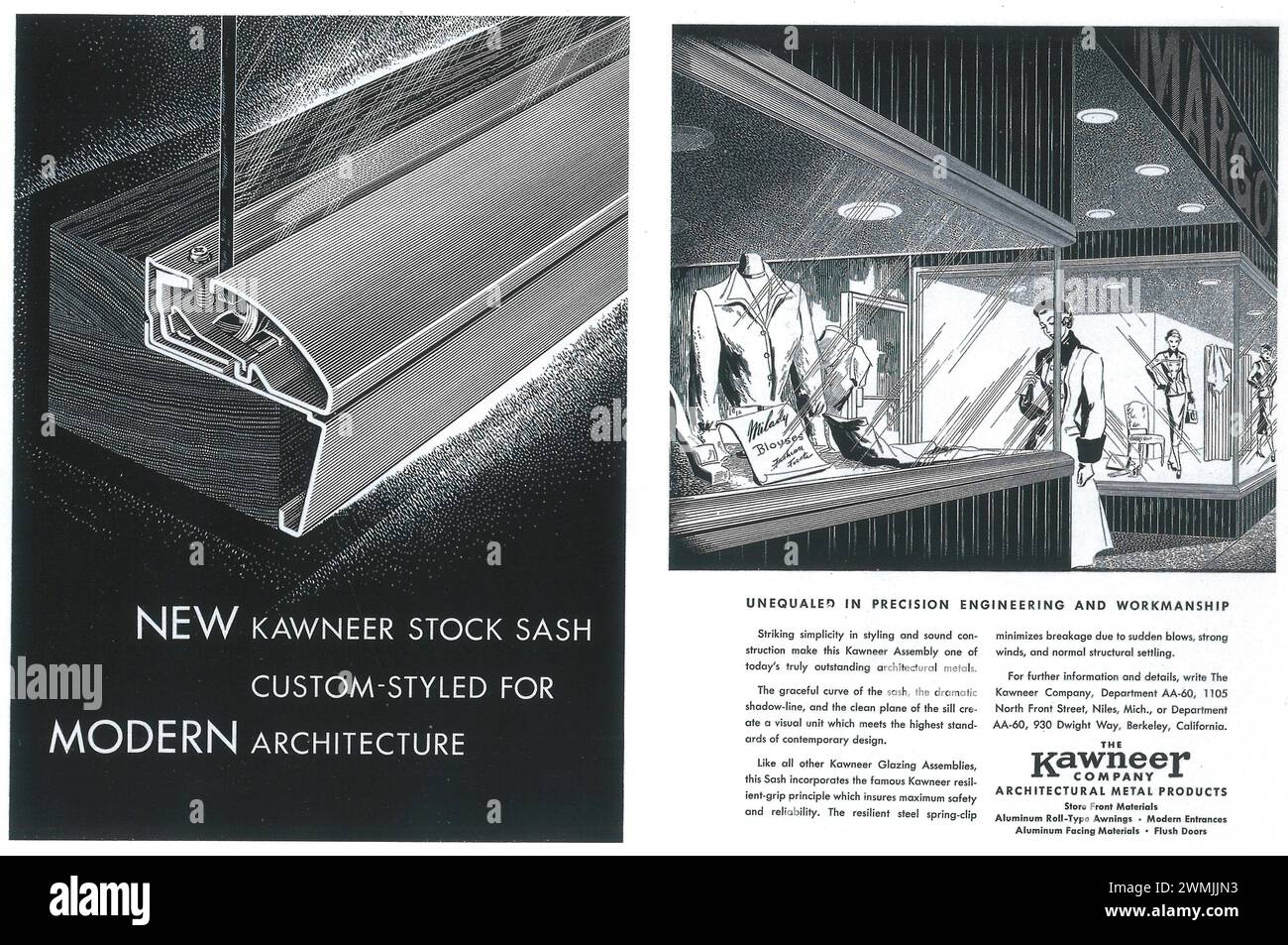 1950 Kawneer Company Architectural Metal Products Print Ad Stock Photo ...