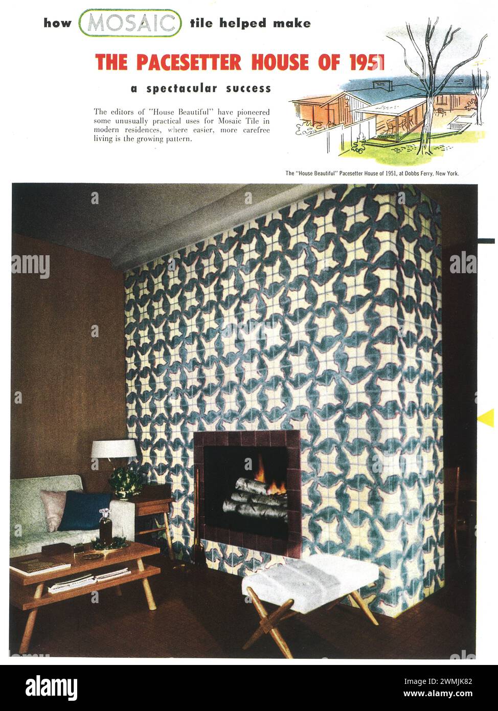 1951 Mosaic Tile Ad with Pacesetter House New York Stock Photo - Alamy