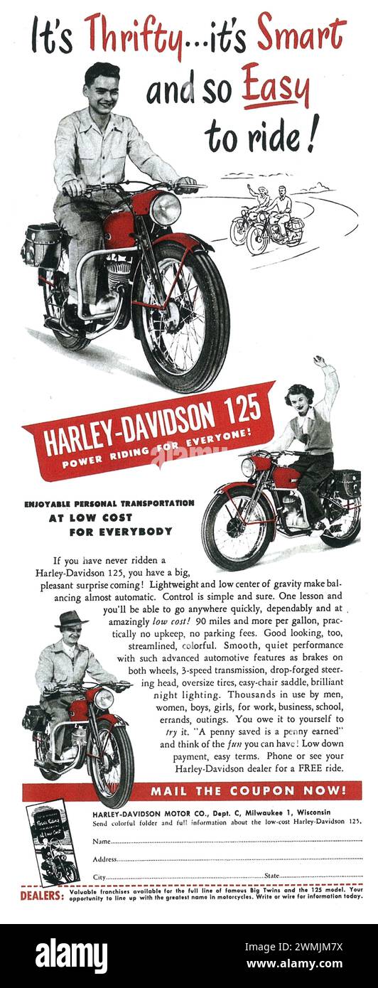 1950 Harley-Davidson 125 Print Ad Stock Photo - Alamy