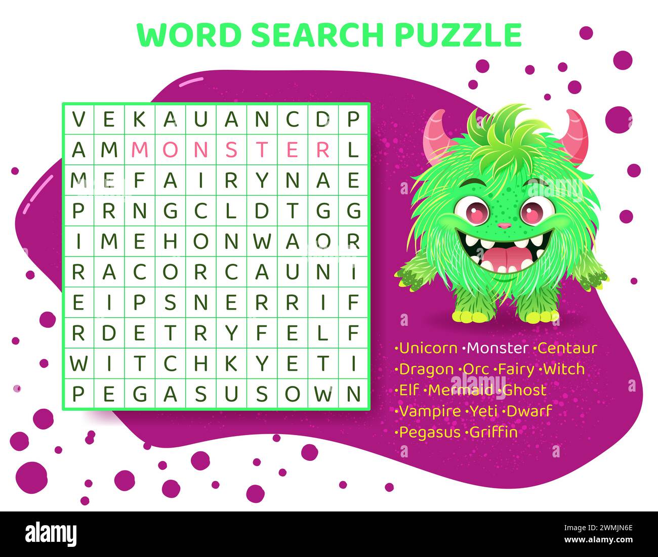 Word search puzzle for kids with mythical animals Stock Vector Image ...