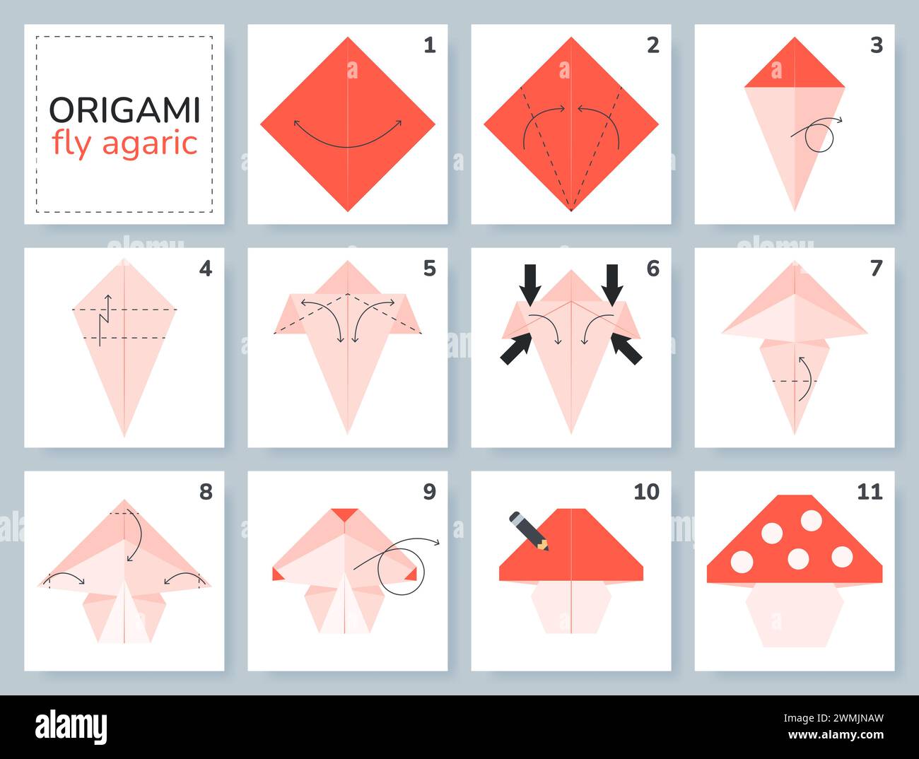 Origami tutorial for kids. Paper mushroom Stock Vector Image & Art - Alamy