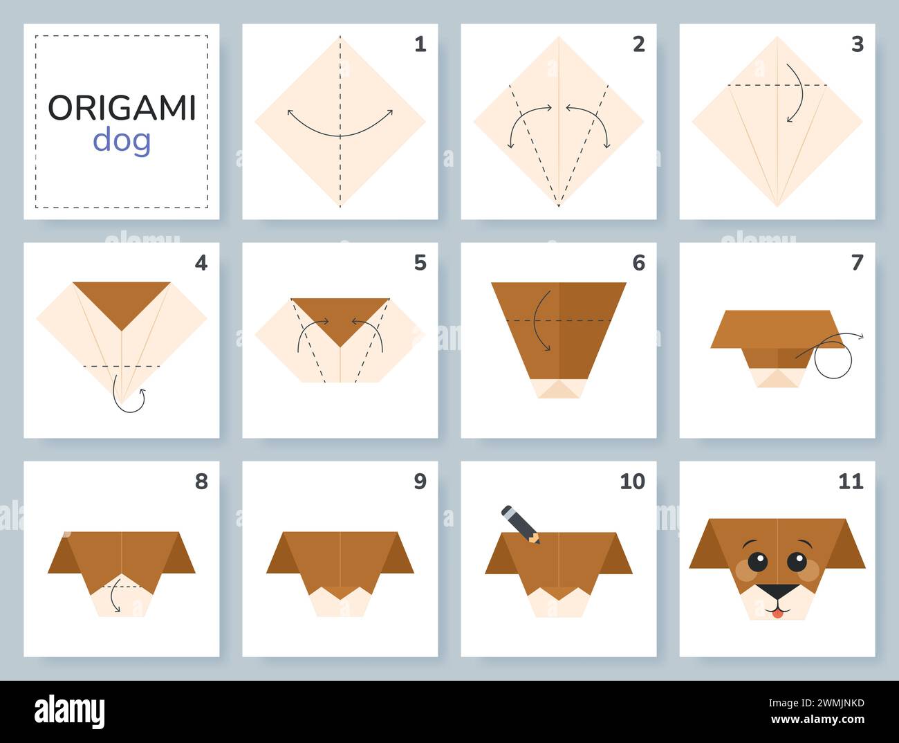 Origami tutorial for kids. Paper cute dog Stock Vector Image & Art - Alamy