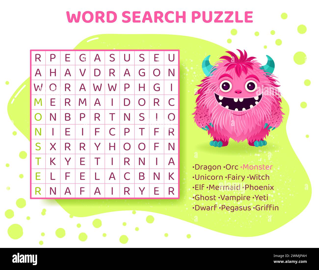 Word search puzzle for kids with mythical animals Stock Vector Image ...