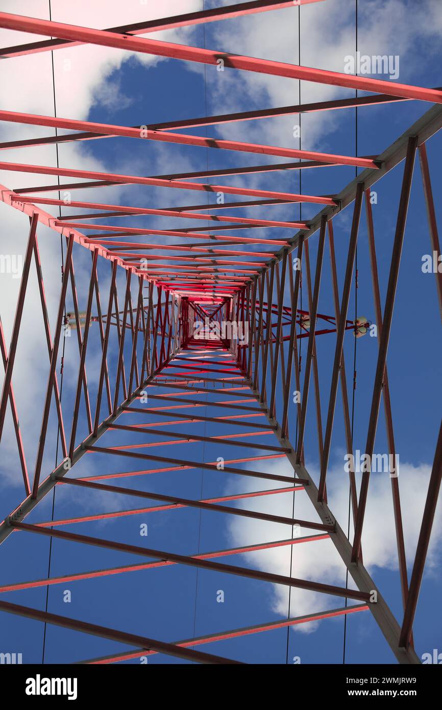 High Voltage Electricity Grid Pylon seen from below Stock Photo - Alamy