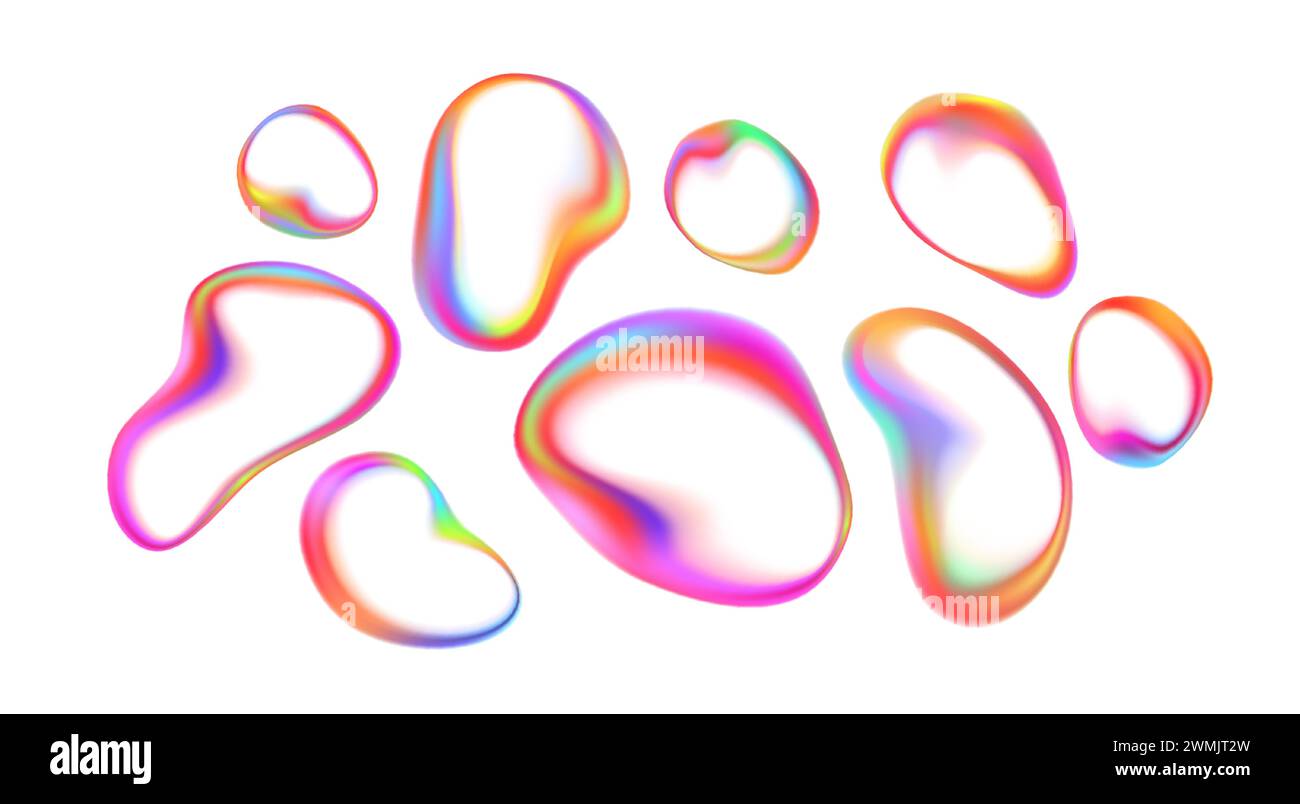 Colorful Transparent Drops in Iridescent Rainbow. Liquid Water Splash ...