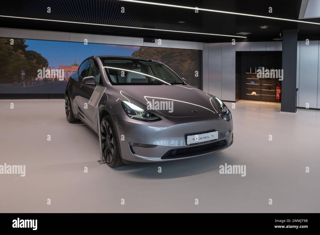 new grey electric tesla model y performance quicksilver, automotive ...