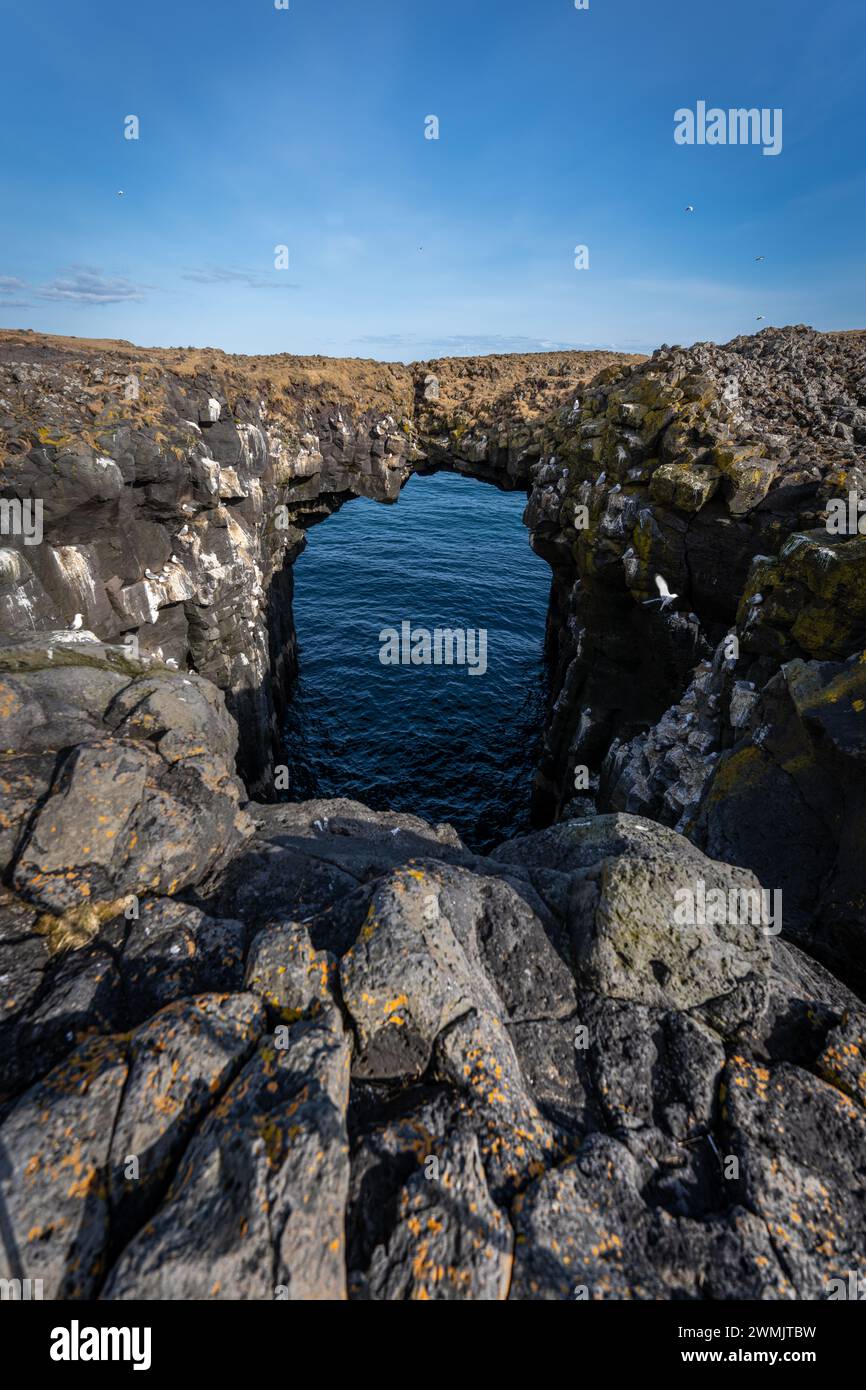 Vertical image of Arnarstapi arch without people Stock Photo - Alamy