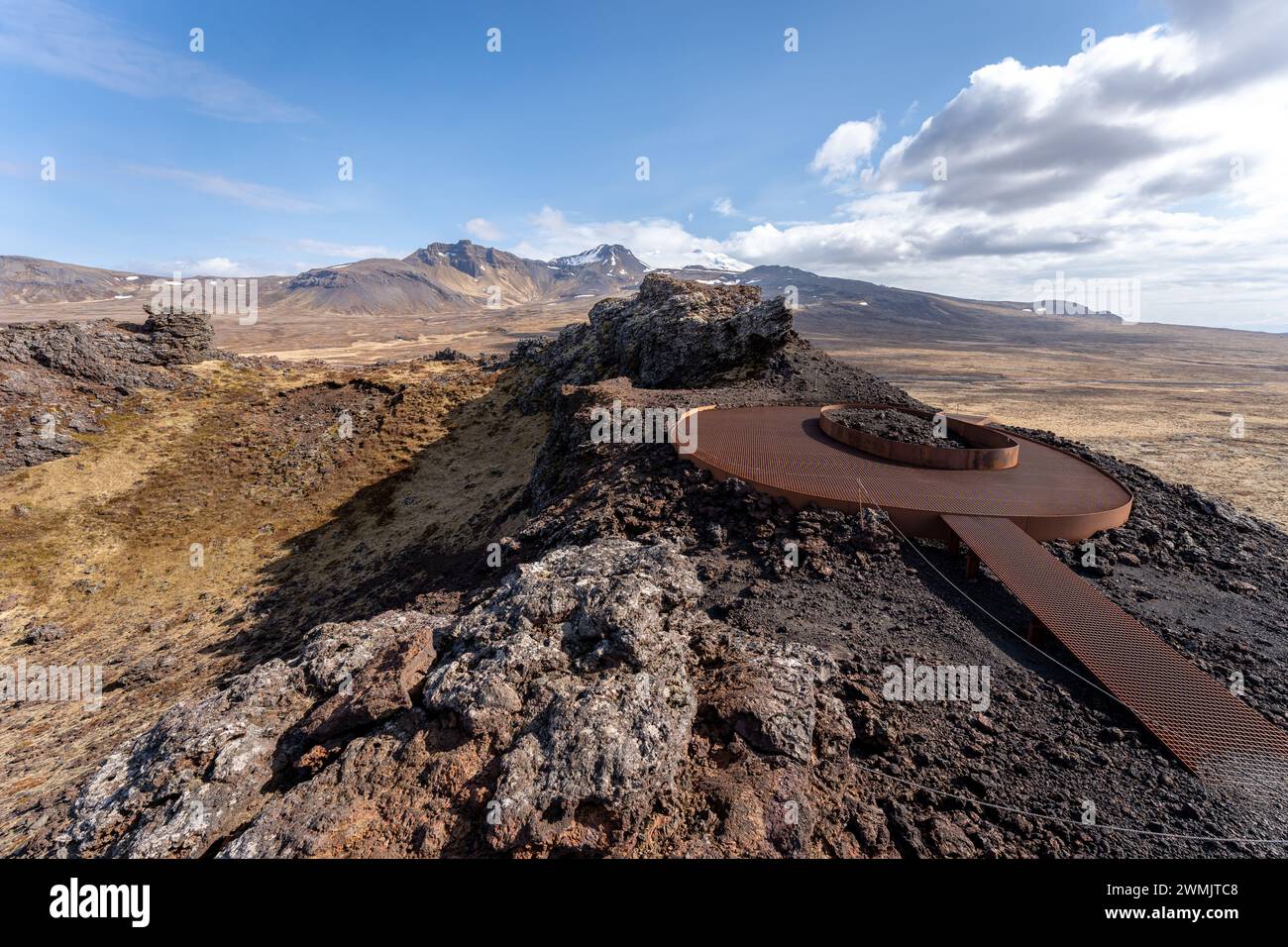 Walkways at Saxholl Crater in Iceland Stock Photo - Alamy