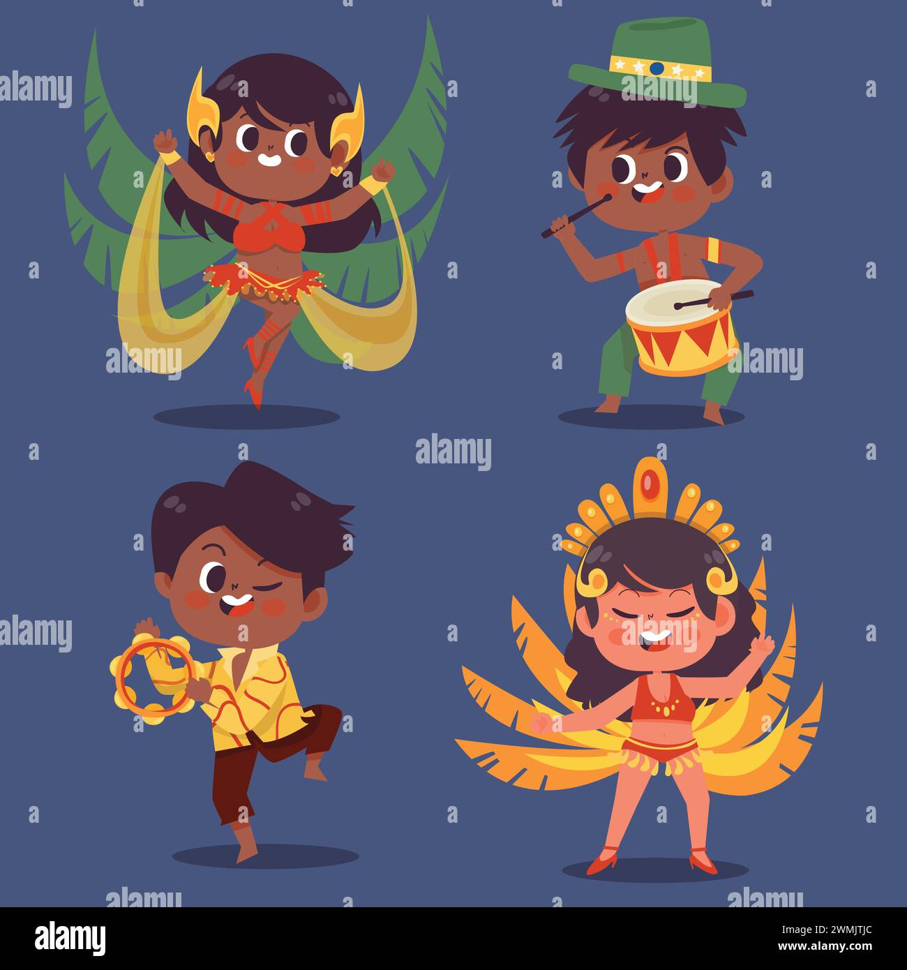 flat brazilian carnival characters collection design vector ...